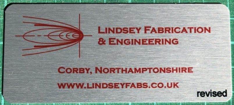 Lindsey Fabrication & Engineering Label – Argyll Engraving